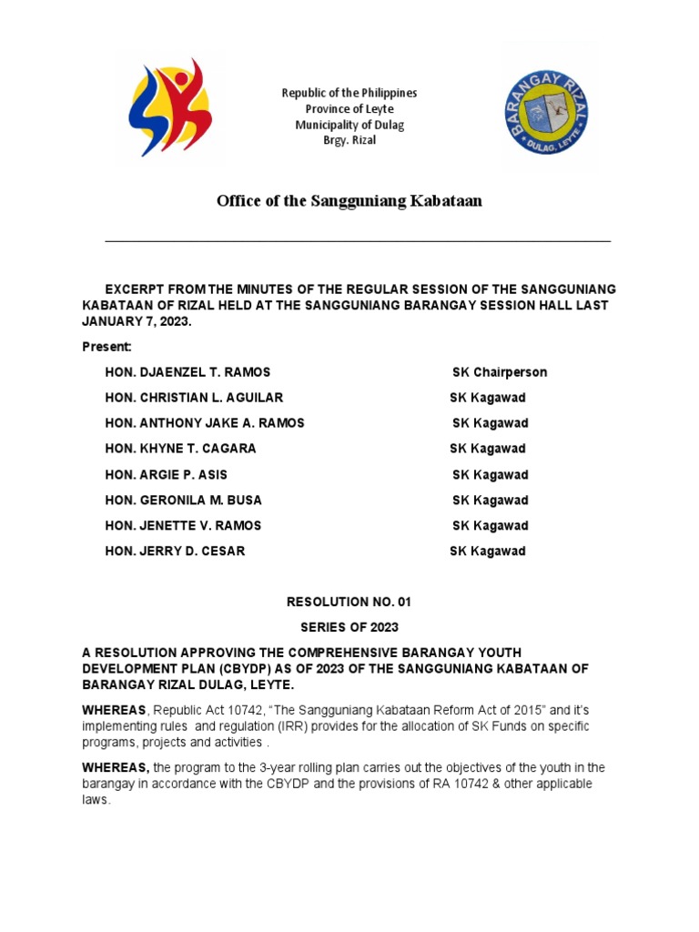 Cbydp Resolution 2023 Sample | PDF | Youth | Youth Organizations