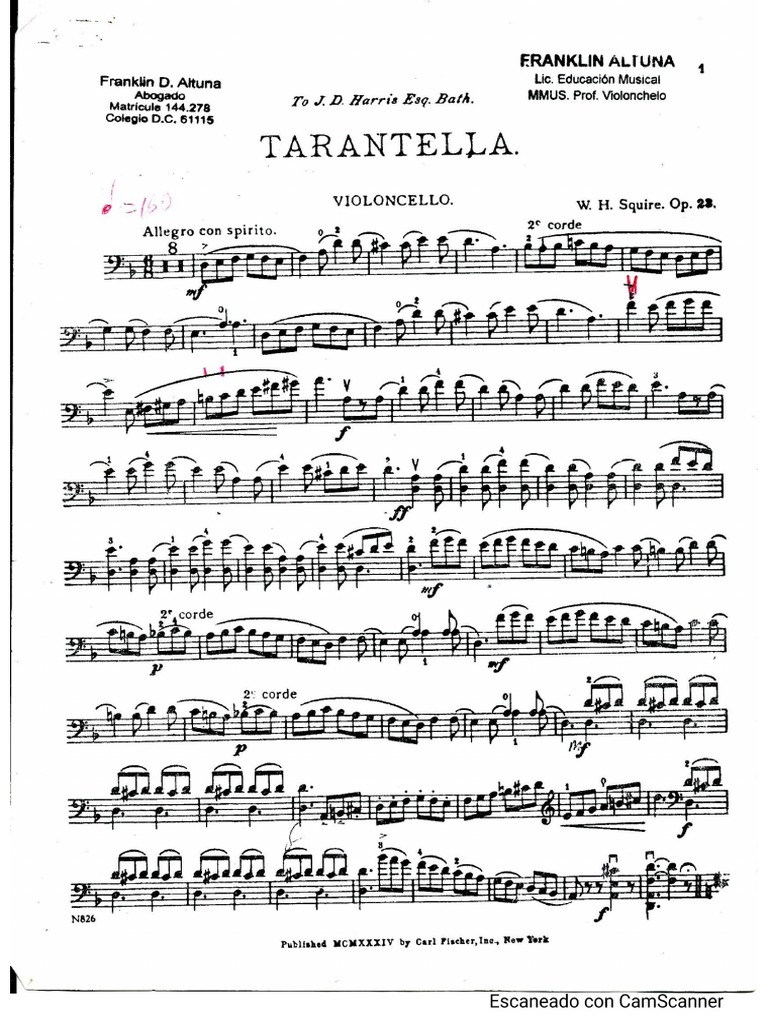 Tarantella Squire Parte de Cello | PDF