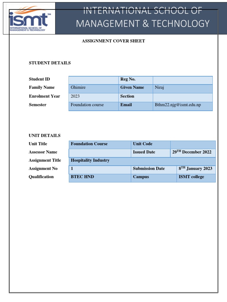 Foundation Assignment | PDF | Tourism | Hotel