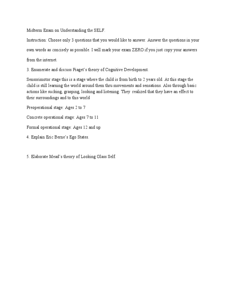 Midterm Exam On Understanding The SELF | PDF | Career & Growth | Self-Improvement