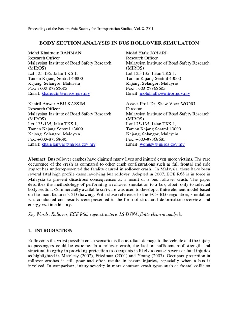 Body Section Analysis in Bus Rollover Simulation | PDF | Finite Element Method | Rotation Around ...
