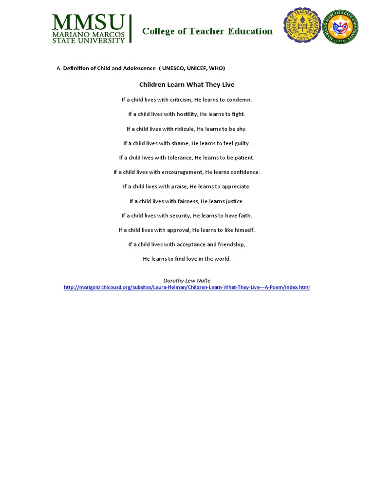 A. Definition of Child and Adolescent by UNICEF UNISCO and WHO | PDF ...