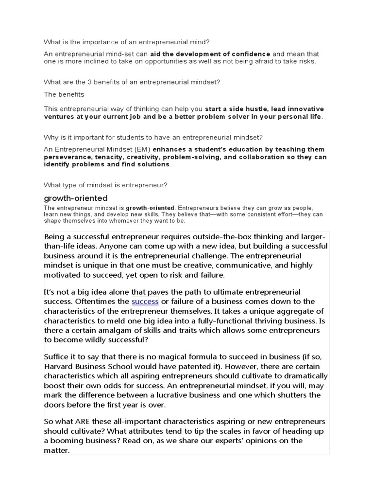 What Is The Importance of An Entrepreneurial Mind | PDF ...
