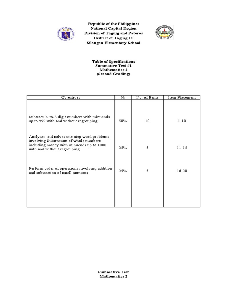ST - Mathematics 2 - Q2 | PDF | Subtraction | Mathematics