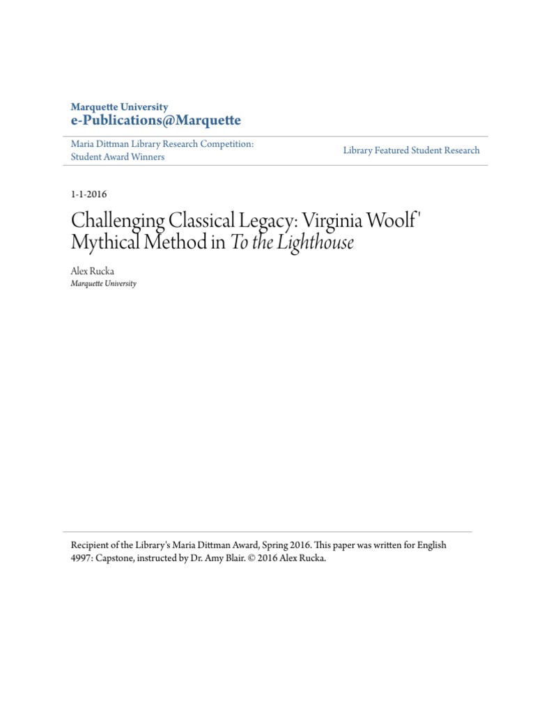 Challenging Classical Legacy Virginia Woolf Mythical Method in | PDF | To The Lighthouse ...