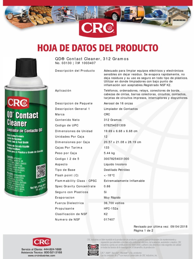 CRC QD Contact Cleaner Tds Esp | PDF | Ciencia y matemáticas