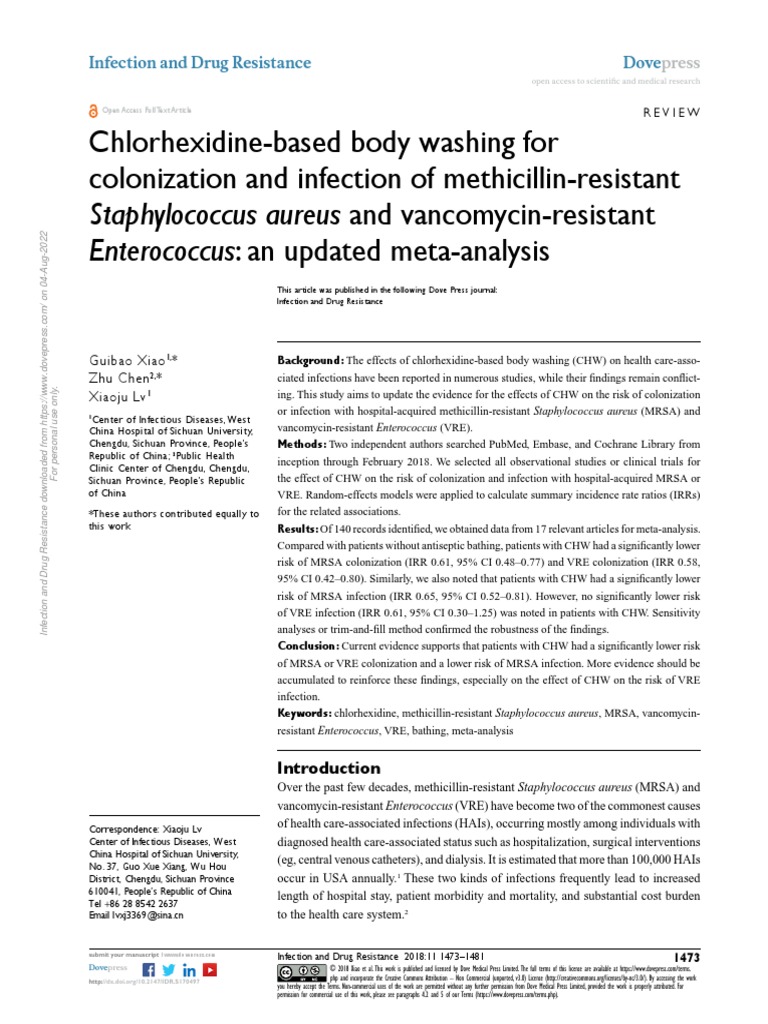 Chlorhexidine Based Body Washing For Colonization and Infection of MRSA ...