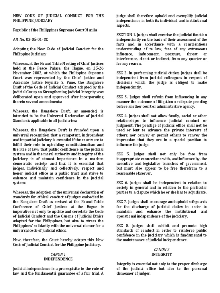 Code of Judicial Conduct (Bangalore Draft) | PDF | Judge | Judiciaries