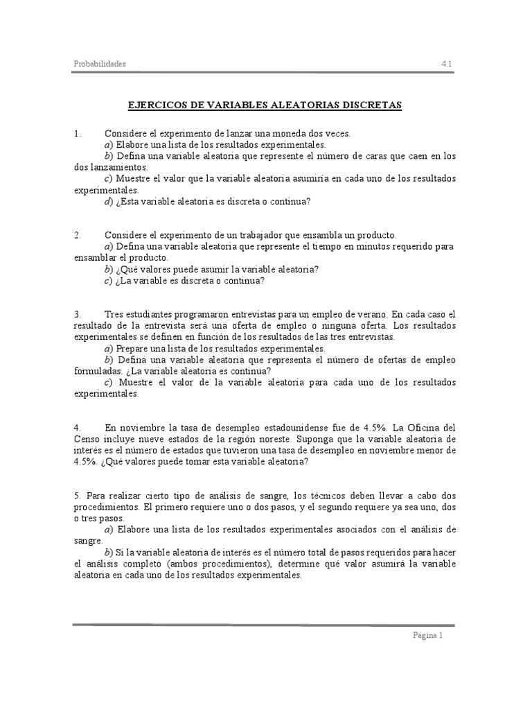 Ejercicios de Variables Aleatorias | PDF | Variable aleatoria | Desviación Estándar
