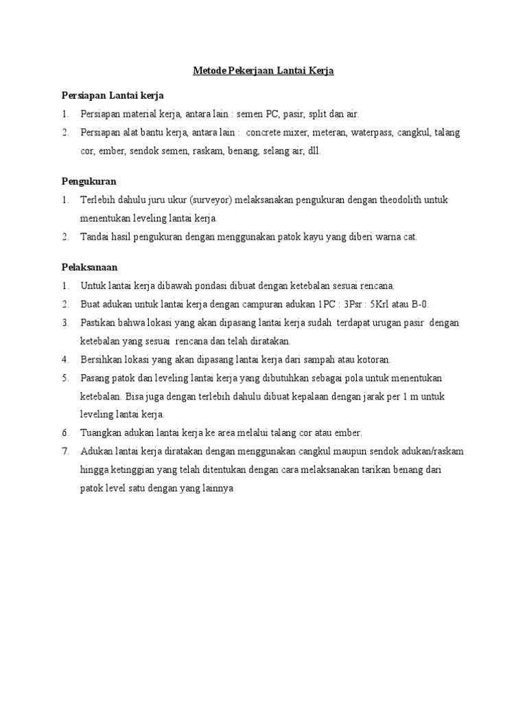Metode Pekerjaan Lantai Kerja yang Efektif | PDF | Griya & Taman ...
