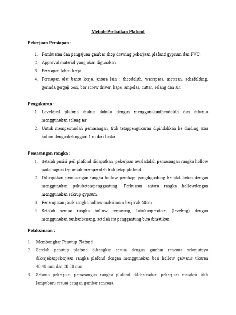 Metode Perbaikan Plafond | PDF