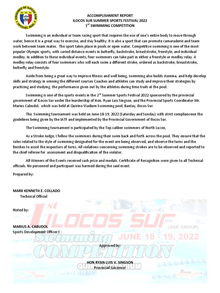 Swimming Accomplishment Rep | PDF