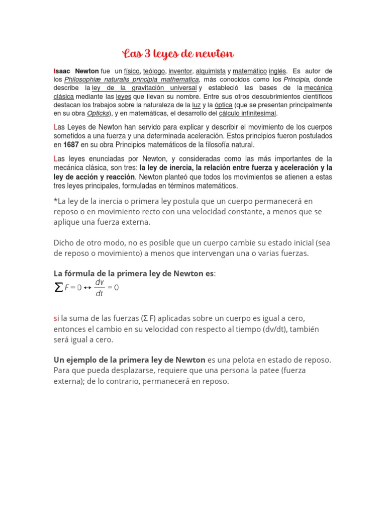Las 3 Leyes de Newton Explicadas | PDF | Las leyes del movimiento de ...