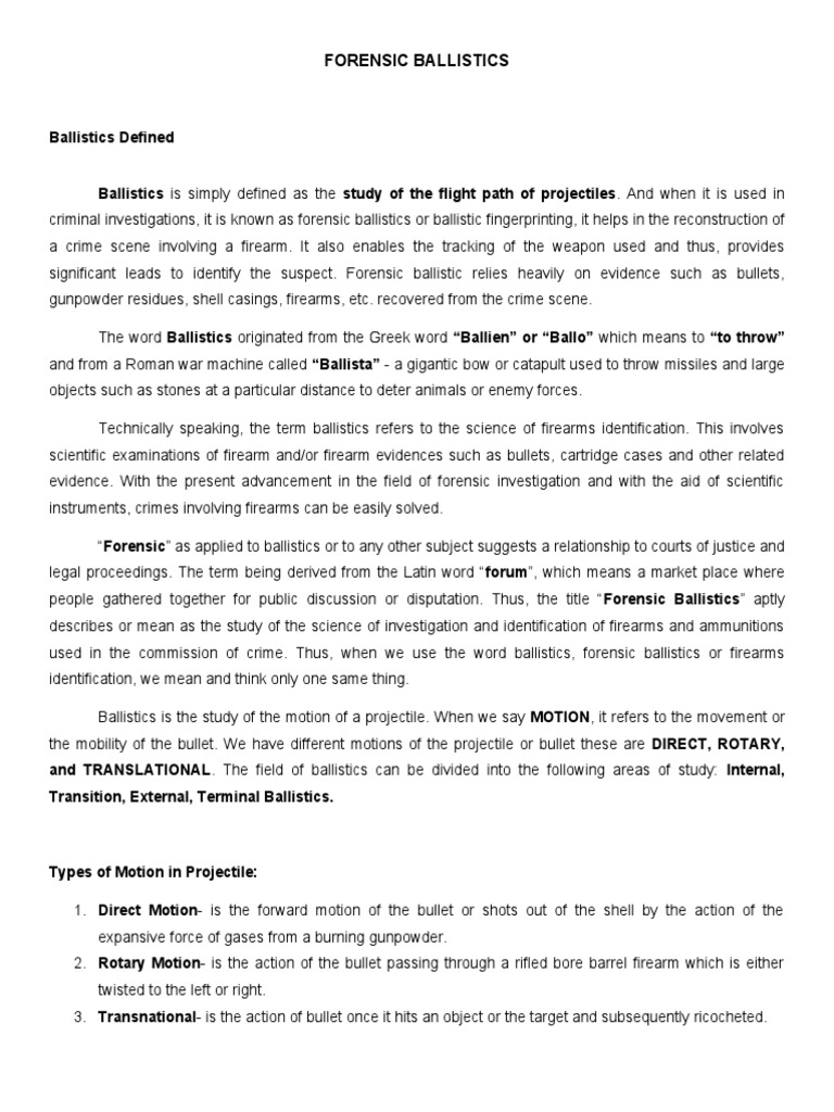 Forensic Ballistics Overview and Definitions | PDF | Firearms | Gun Barrel