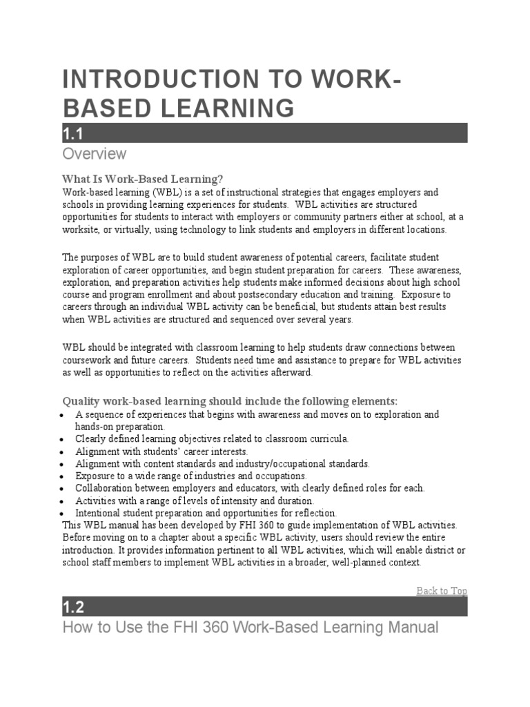 Introduction To Work Based Learning | PDF | Teachers | Employment