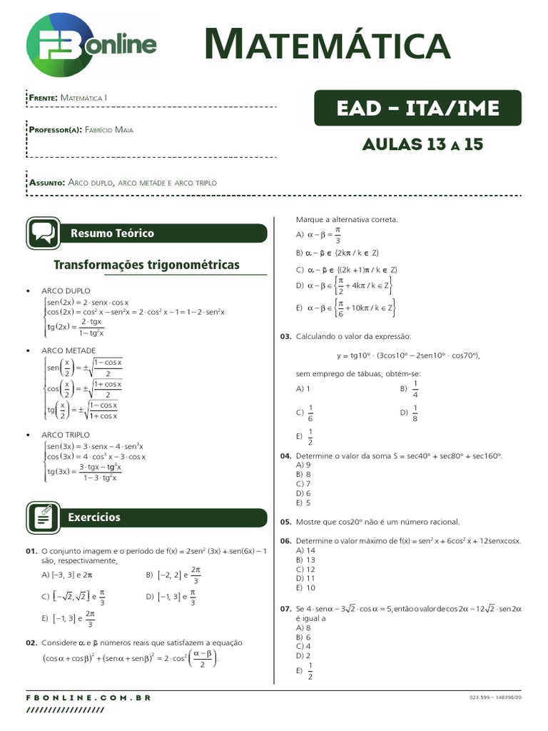 Aulas 13 A 15 | Download grátis PDF | Análise complexa | Analise matemática