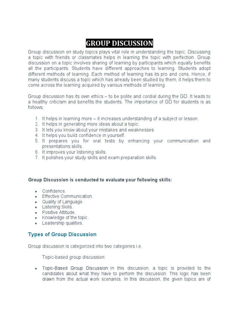 Group Discussion 1 Pdf Learning Critical Thinking