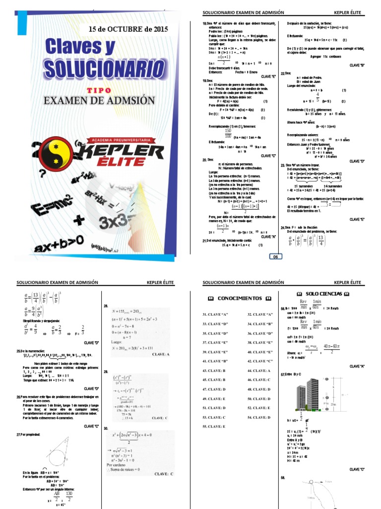Solucionario examen de admisión Kepler Élite con 25 problemas resueltos de razonamiento verbal y ...