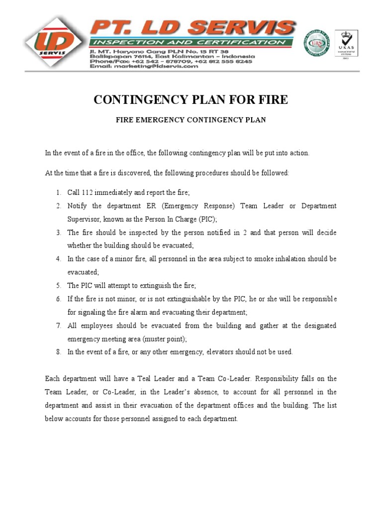 Fire Emergency Contingency Plan | PDF