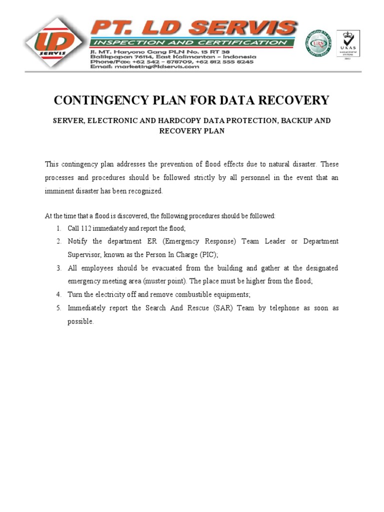 Contingency Plan For Flood | PDF | Technology & Engineering