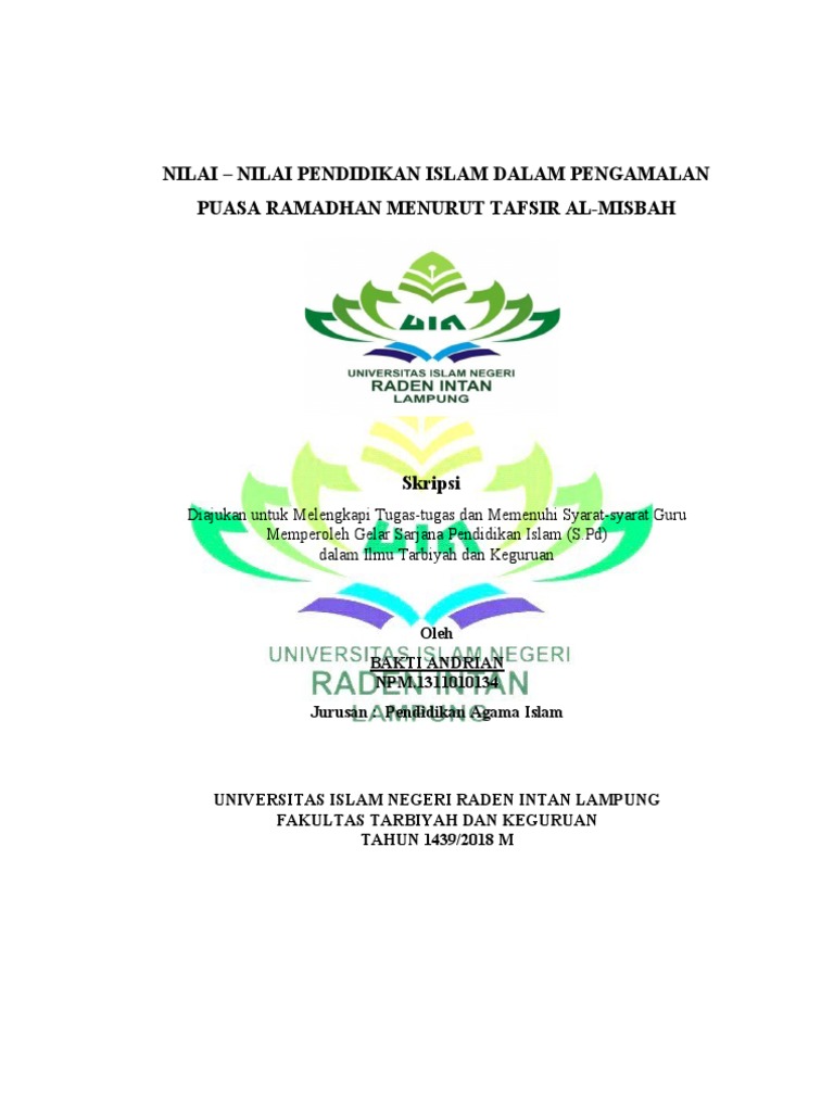 Nilai - Nilai Pendidikan Islam Dalam Pengamalan Puasa Ramadhan Menurut Tafsir Al-Misbah | PDF