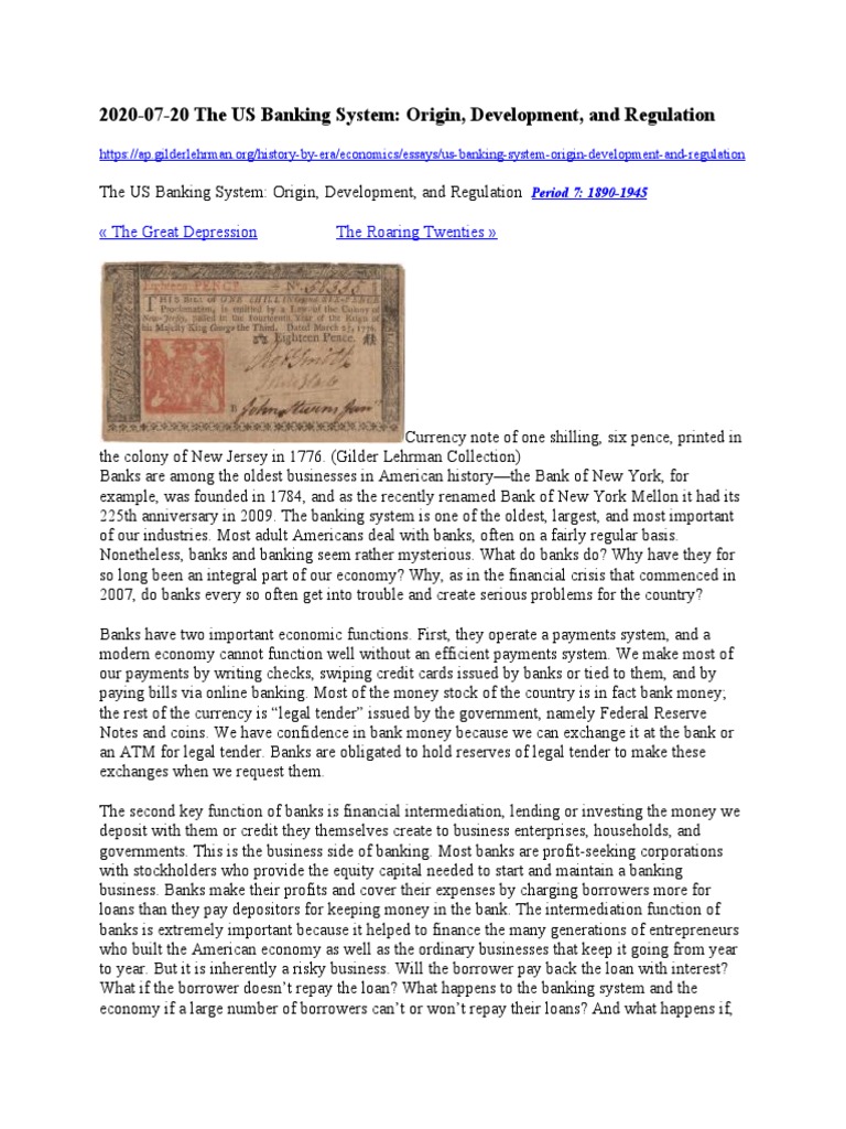 2020-07-20 The US Banking System-Origin, Development, and Regulation ...