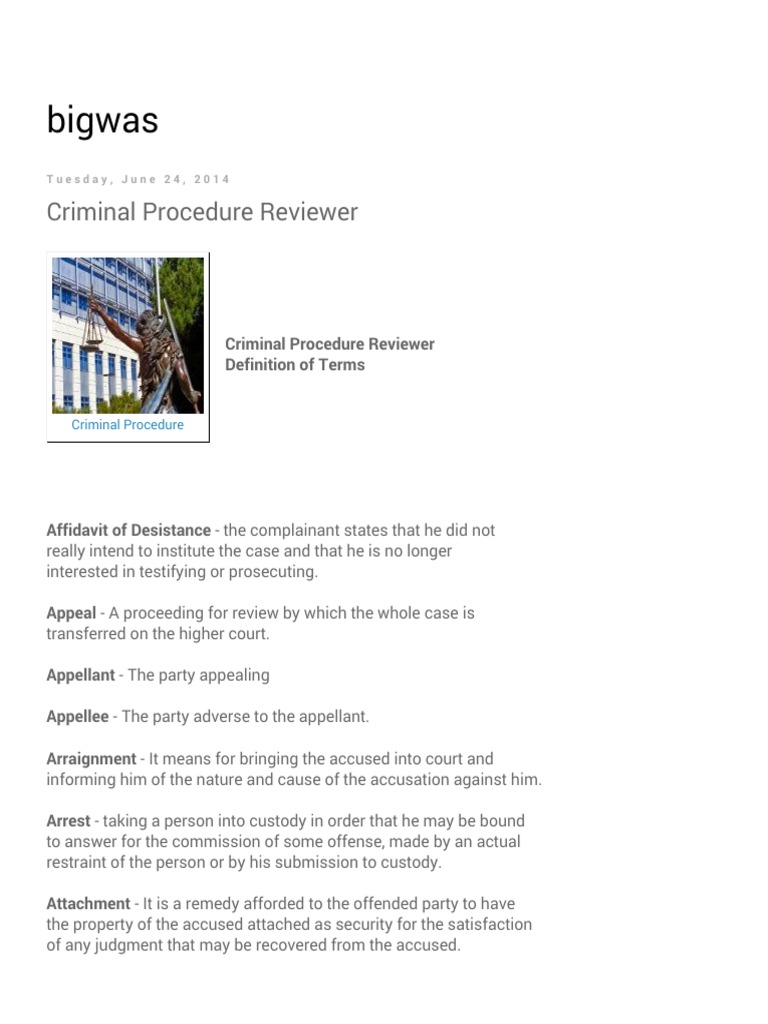 Bigwas Criminal Procedure Reviewer | PDF | Criminal Procedure In South ...