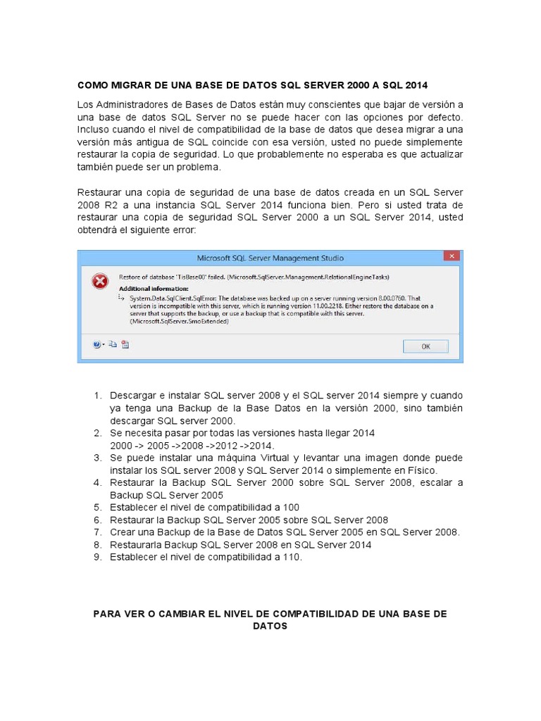 Como Migrar de Una Base de Datos SQL Server 2000 A SQL 2014 | PDF | Servidor SQL de Microsoft ...