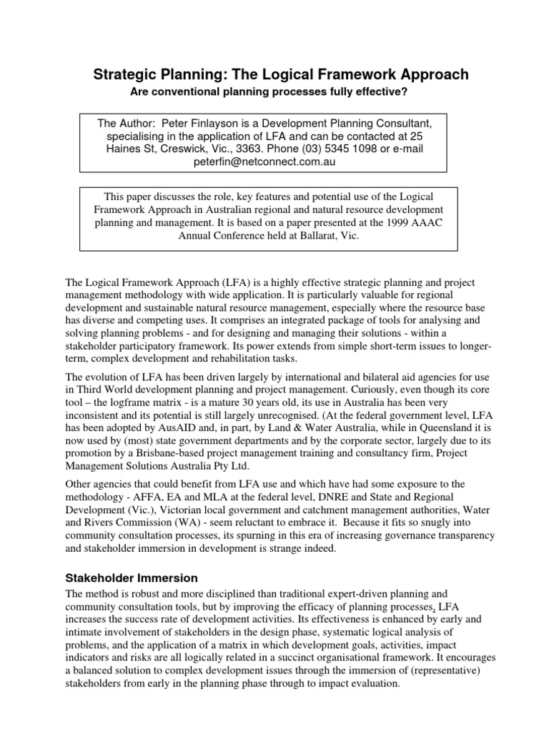 StrategicPlanning LFA | PDF | Strategic Management | Performance Indicator