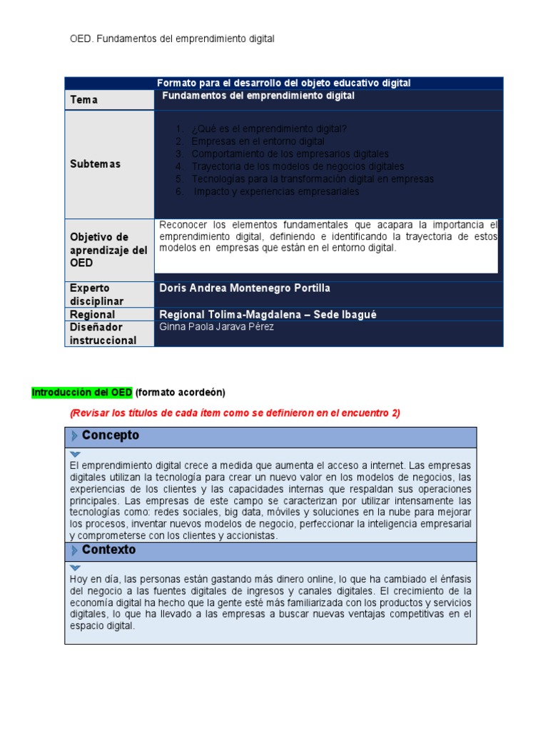 OED. Fundamentos de Emprendimiento Digital - Prof. Andrea Montenegro | PDF | Empresa de inicio ...