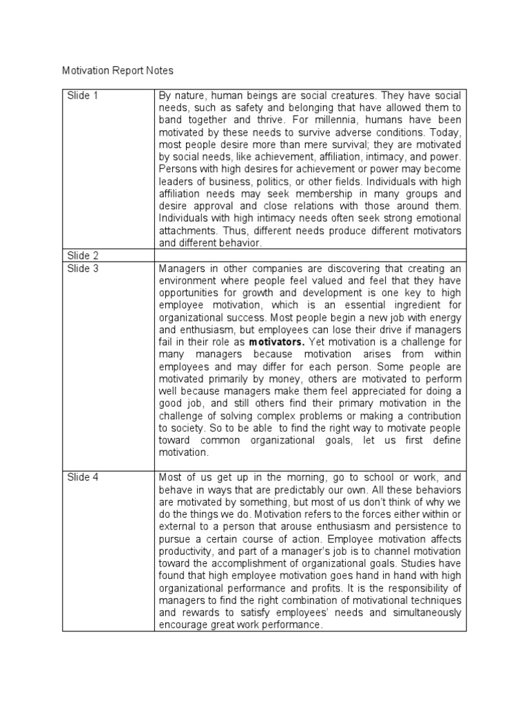 Motivation Report Notes On Organization and Management | PDF ...