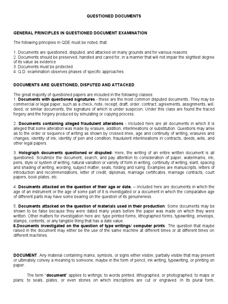 QUESTIONED DOCUMENT EXAMINATION | PDF | Signature | Pen