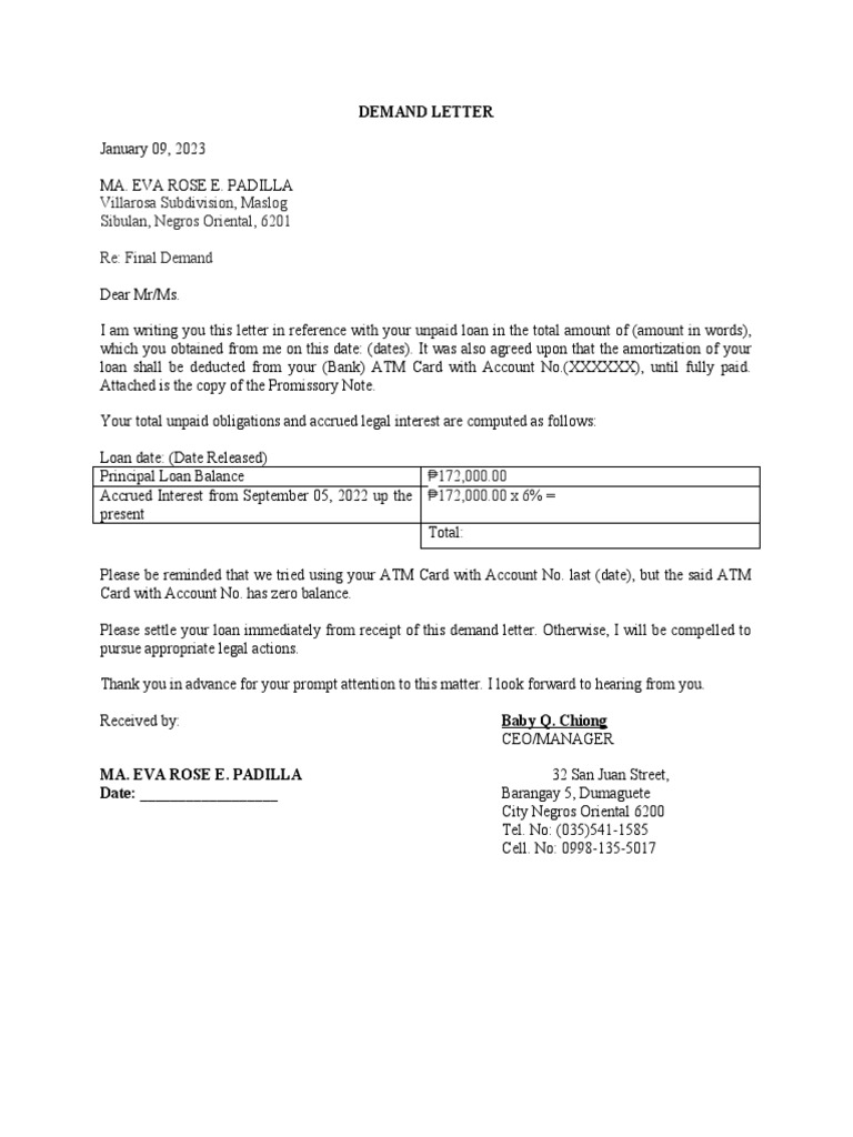 Demand Letter - Atm Card | PDF