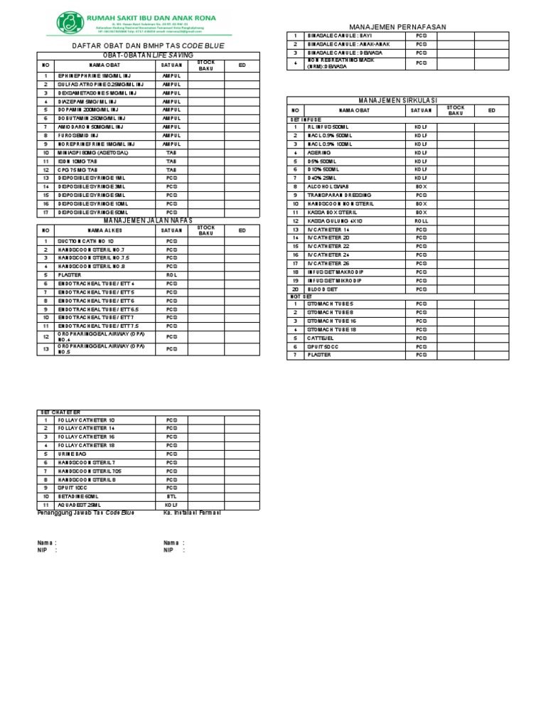 Daftar Obat dan Alat Code Blue | PDF | Medical Equipment | Clinical ...