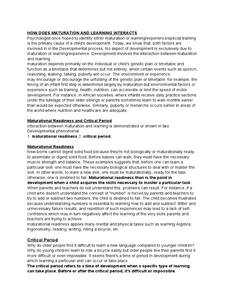 How Does Maturation and Learning Interacts | PDF | Child Development ...
