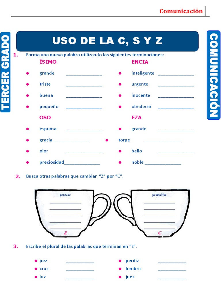 Ejercicios de uso de C, S y Z para primaria | PDF