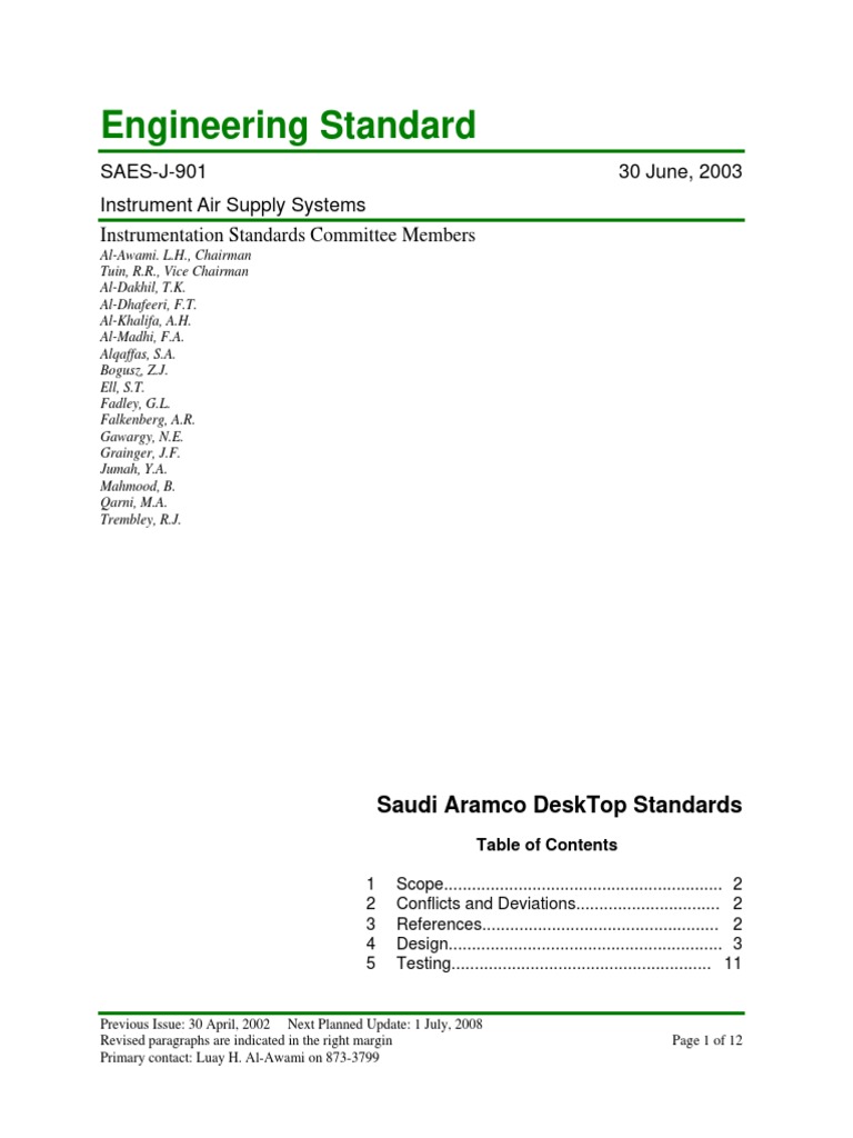 Instrument Air Supply Systems Standards | PDF | Mechanical Engineering ...