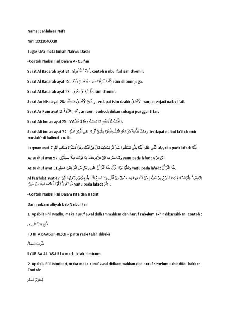 UAS Nahwu Dasar Nafa | PDF