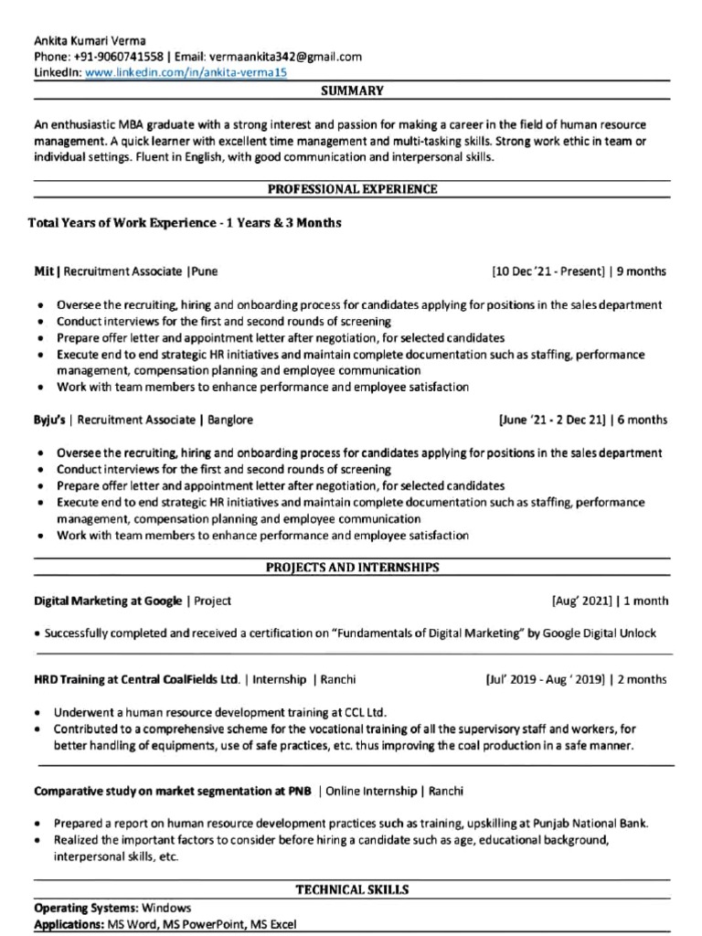 Updated Resume Ankita @ | PDF | Human Resource Management | Human Resources