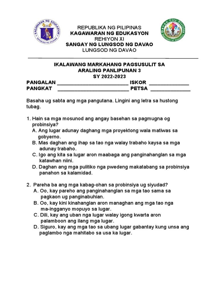 Araling Panlipunan 3 Quarter 2 | PDF