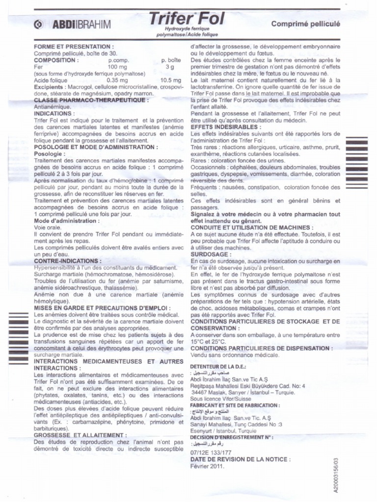 Trifer Fol : Indications et Posologie | PDF | Anémie | Grossesse