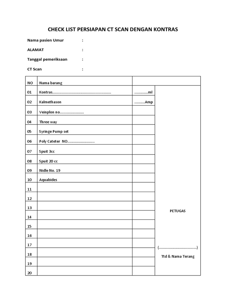 Check List Persiapan CT Scan Dengan Kontras | PDF