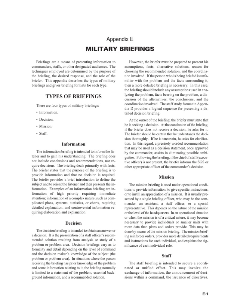 Military Briefings Appendix E FM-101-5 | PDF | Information | Evaluation
