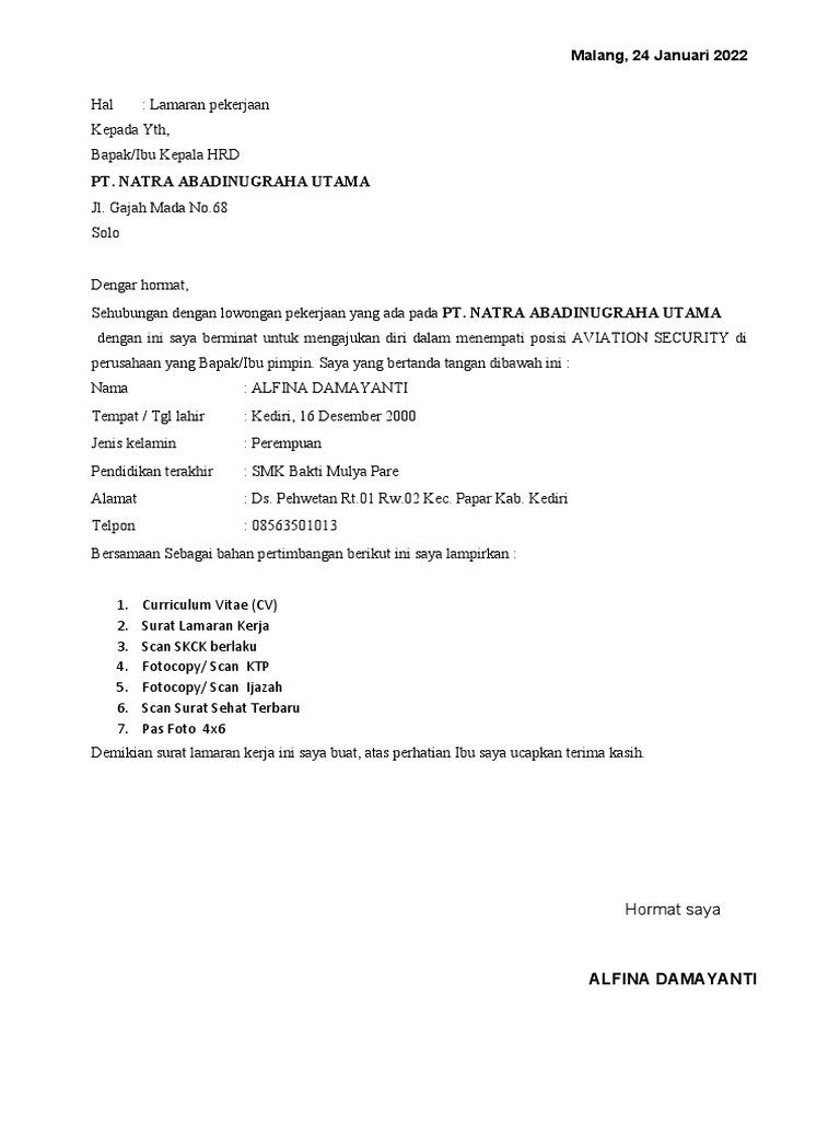 Lamaran Aviation Security Solo | PDF