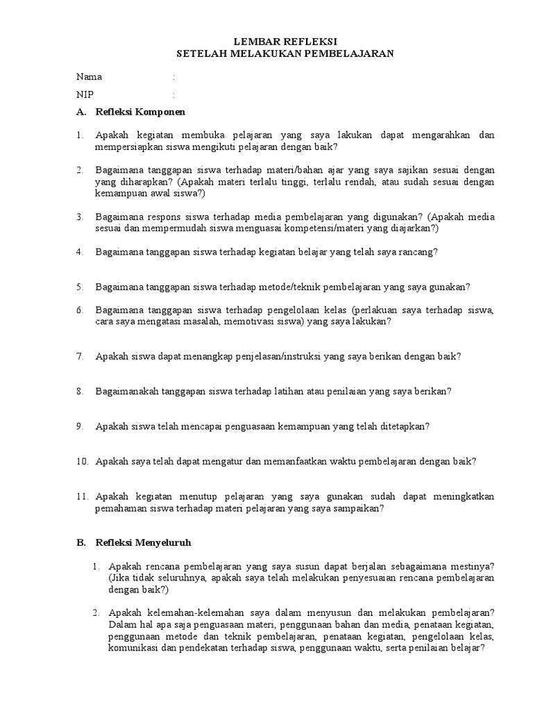 Contoh Lembar Refleksi Pdf