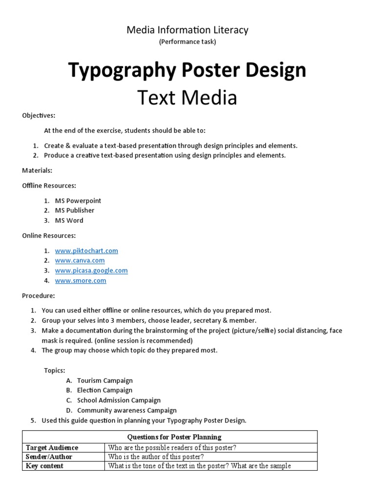 Media Information Literacy (Performance Task) | PDF | Typefaces | Typography