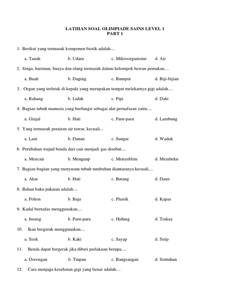 Latihan Soal Olimpiade Sains Level 1 (Part 1) | PDF