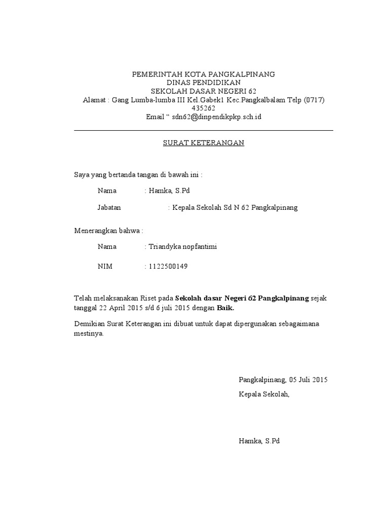 Contoh Surat Keterangan Riset | PDF