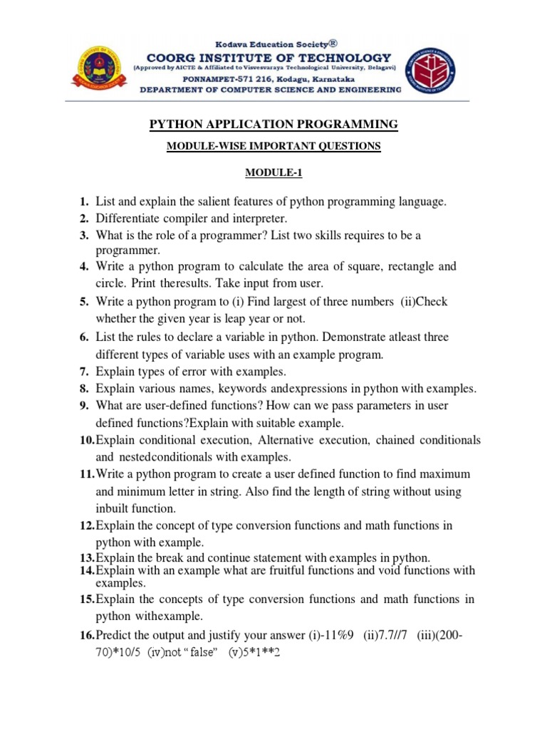 Python Module Wise Important Questions | Download Free PDF | Programming | Computer Program