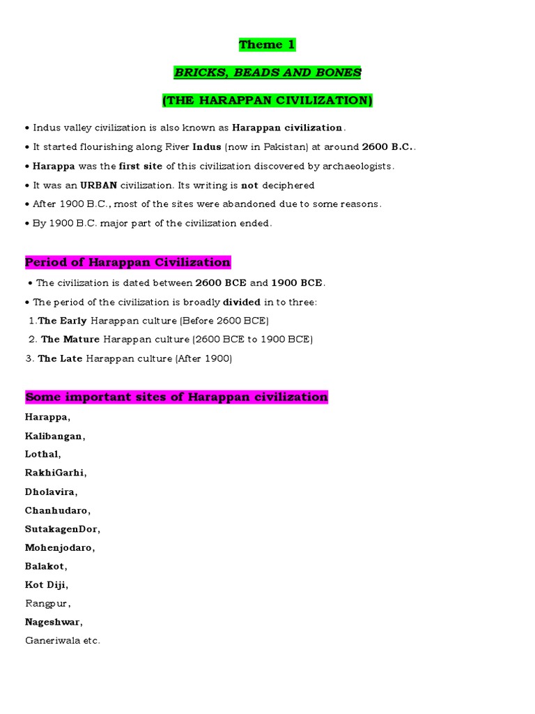 Class Xii History Theme 1 Bricks Beads And Bones Pdf